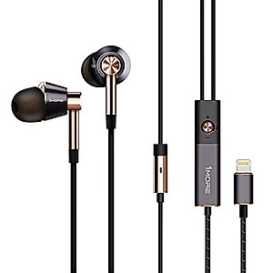 1MORE Triple-driver Headphones In-Ear Hi-Res Audio Earphones with Microphone and Remote Control Lightning Connector for iPhone7 iPhone 8 iPhone X, iPad & iPod - E1001L Gold