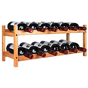 RIIPOO Wine Rack, Countertop Wine Rack, Wine Storage Shelf, 12 Bottles Bamboo Wine Holder, 2 Tier