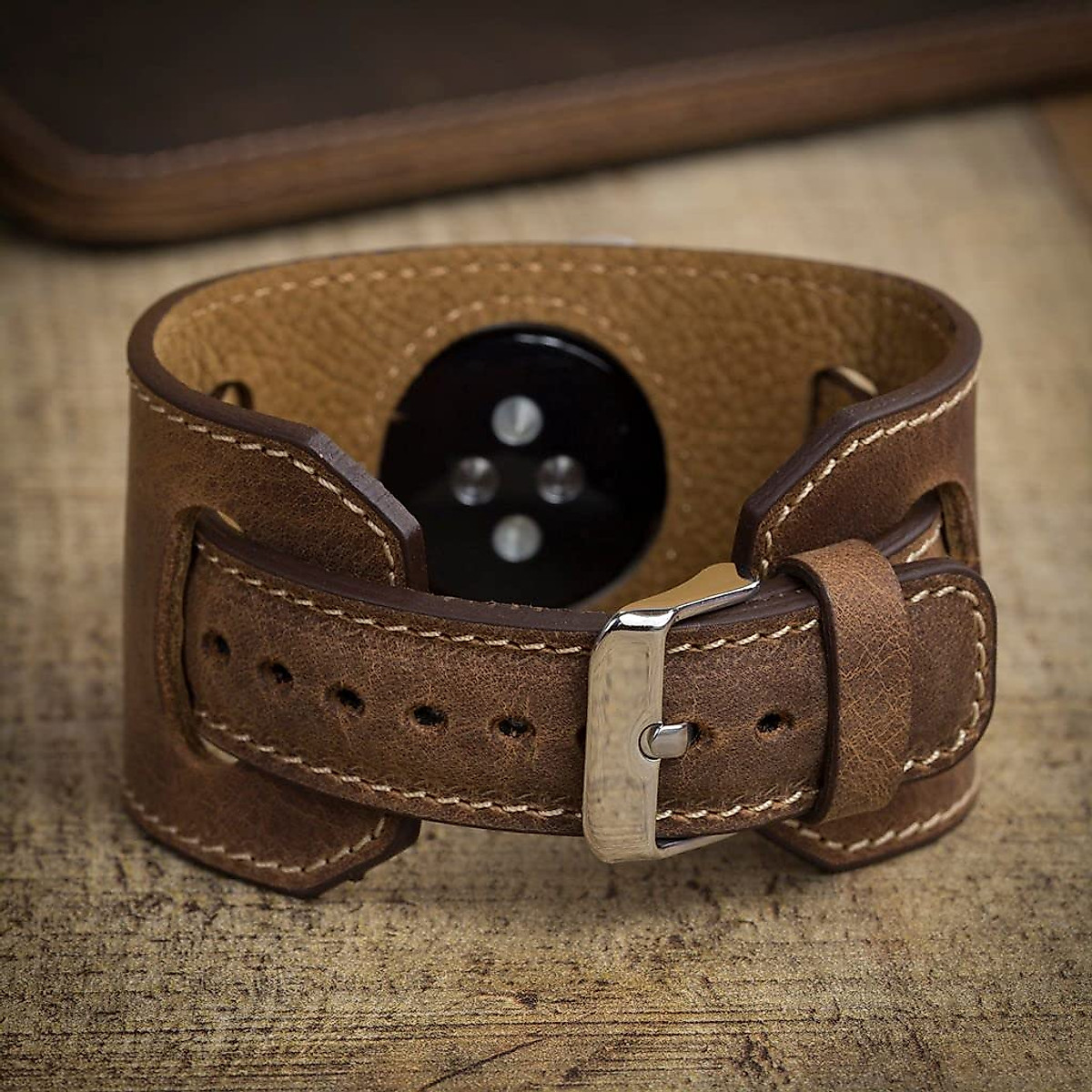 HARDISTON Cuff Watch Band Compatible with Apple 41mm for men & women, Handmade Genuine Leather, Compatible with iWatch Series 7 6 5 4 3 2 1 SE, Wrist Bracelet Arm Band, Large/Band-Brown