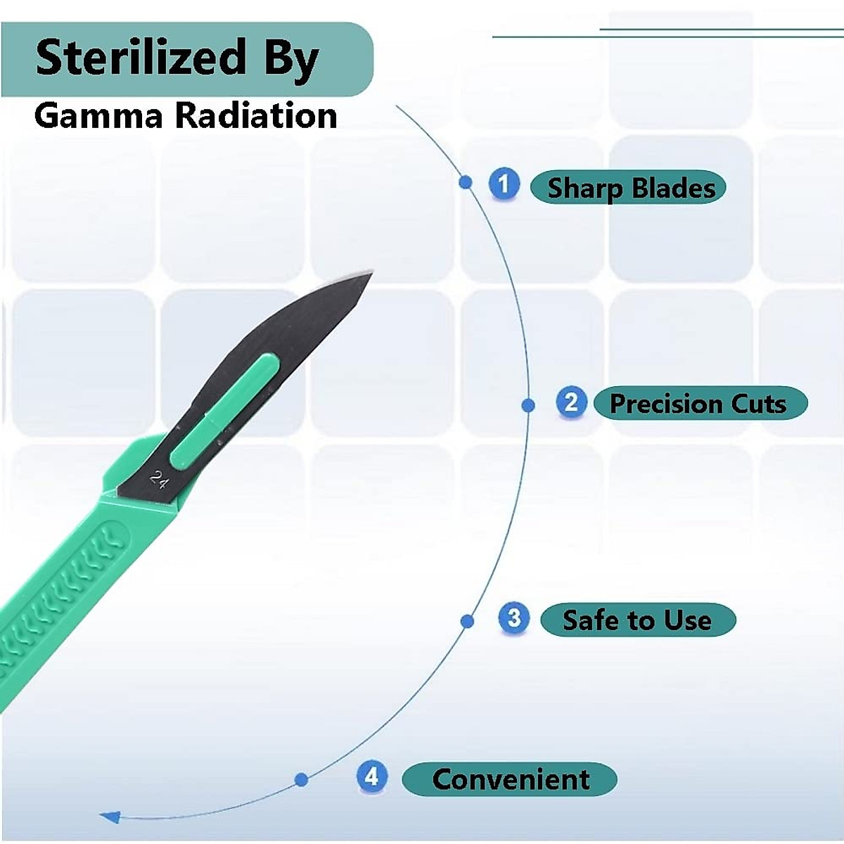 Box of 10 Disposable Surgical Sterile Scalpel Blades #24 Made of Carbon Steel with Sturdy Graduated Plastic Handle for Lab Students, Cutting, Carving, Repairing, Dermaplaning + More