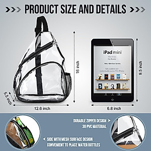 Silkfly 6 Piece Transparent Sling Bag Transparent Backpack Stadium Approved Plastic Clear Shoulder Crossbody Backpack with Water Holders for Sports Event Concert Travel Stadium