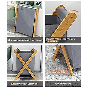 Bamboo Laundry Hamper Portable Folding Laundry Basket Organizer Collapsible Dirty Clothes Hamper with Grey Bag Lightweight for Easy Transportation