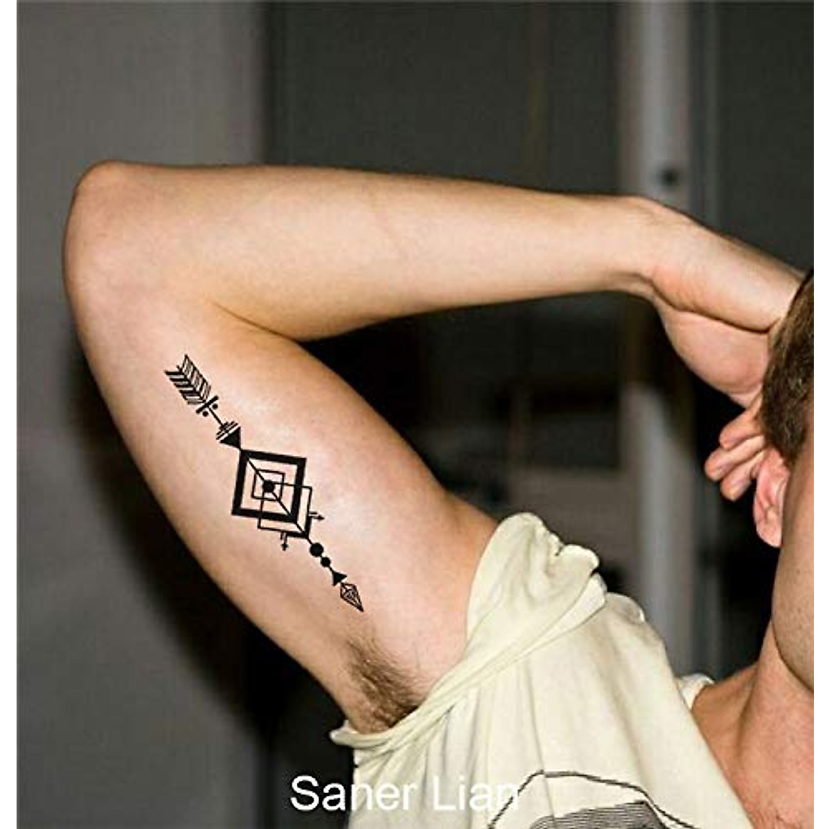 SanerLian Black Geometry Tree Tattoo Sticker Moon Phase Arrow Temporary Fake Tatoo Waterproof Men Women Arm Shoulder Back Body Art 13.8X4cm Set of 12 (SF031)