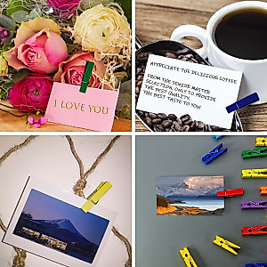 150 Pieces Mini Wall Clips Tapestry Clips for Photo Picture Hanging Craft Office Home Poster Paper Flag Hangers Strong Springs Small Clothes Pin Natural Wooden Clothespins with Line Command Clips