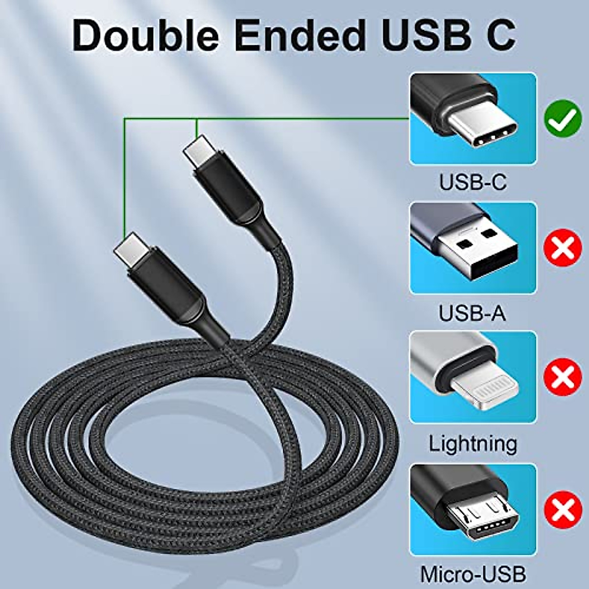 Deegotech 100W USB C Cable, [2-Pack 10ft] Nylon Braided MacBook Charger Cable, Long Type C to Type C Cable Compatible with MacBook Pro/MacBook Air/iPad Pro, for Galaxy S22/21/20, Black