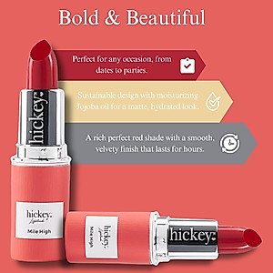 Hickey Lipstick Mile High Organic Perfect Red Lipstick Refill - Long Lasting Lipstick for Women - Hydrating & Moisturizing Shade, Best Lip Color for Women, Gluten-Free & Vegan with Highly Pigmented