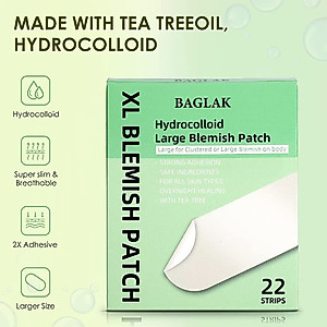 BAGLAK Large Blemishes Patches - 22 Strips, XL Size, Hydrocolloid t Dots, Blemishes Patch - Zit Stickers, For Face Blemishes Absorbing Cover Patch - Zit Sticker Facial Skin Care