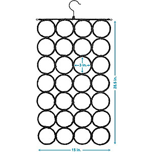 Scarf Hanger ~ Multiple Purpose Holder for Closet ~ Clutter Removing and Space-Saving Hanger for Scarves, Shawl, Belts & Accessories ~ Scarf Hanger 28 Rings (Black)