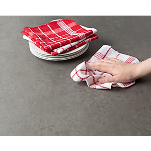 DII Waffle Weave Kitchen Collection, 100% Cotton, Dishcloth Set, Red 12 Piece
