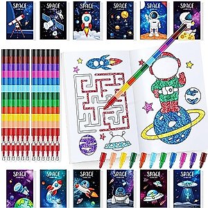 24 Outer Space Coloring Books Party Favors With 24 Crayons Alien Mini Drawing Book Bulk For Kids Solar System Astronaut Party Galaxy Birthday Planet Decor Goodie Bag Gift Stuffer Activity Supplies