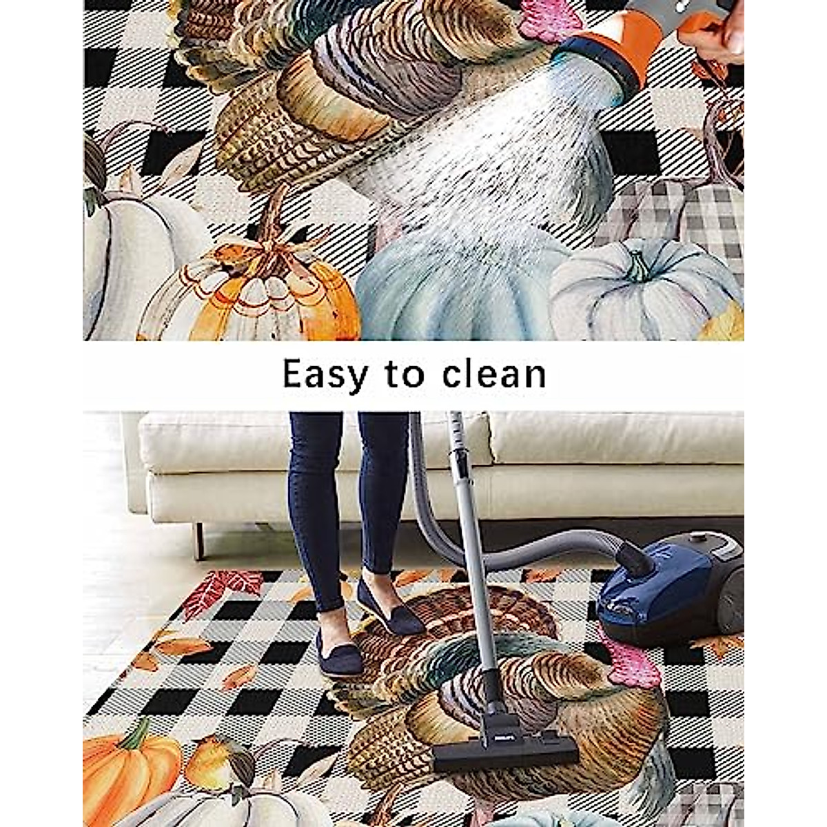 Outdoor Rug Carpet 5x8feet, Thanksgiving Retro Turkey Camping Area Rugs Soft Non-Shedding Non-Slip Floor Carpets Mat for Indoor Living Room,Bedroom Fall Harvest Pumpkin Buffalo Grid