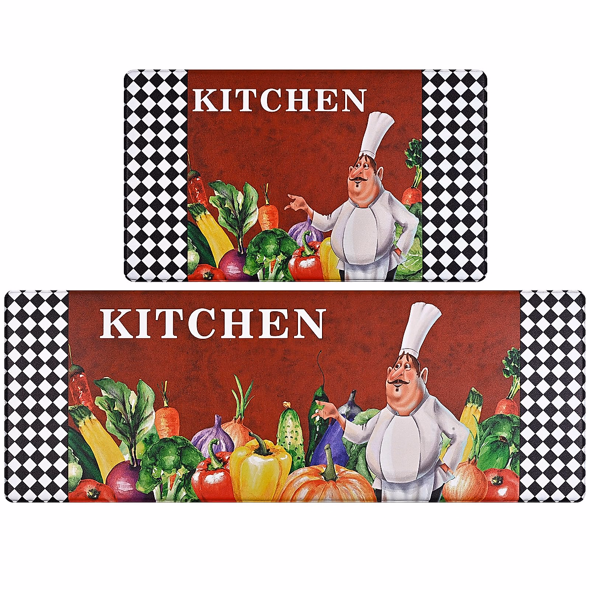 FRAMICS Chef Kitchen Rugs Sets of 2, Non Slip Cushioned Kitchen Mats for Floor Comfort PVC Mat, Waterproof Kitchen Mats and Rugs, Memory Foam Kitchen Floor Mat for Kitchen, 17 x 47 + 17 x 30 Inch