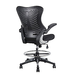 OFFICE FACTOR Stool Clerk Teller Drafting Chair Reception Black Mesh Flip up Armrest Molded Seat with a Single Handle Mechanism (Stool Black MESH Fabric)
