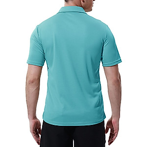 Rdruko Men's Polo Shirts with Pocket Short Sleeve Dry Fit Golf Sports Collared Shirts(Ocean Blue, US XL)