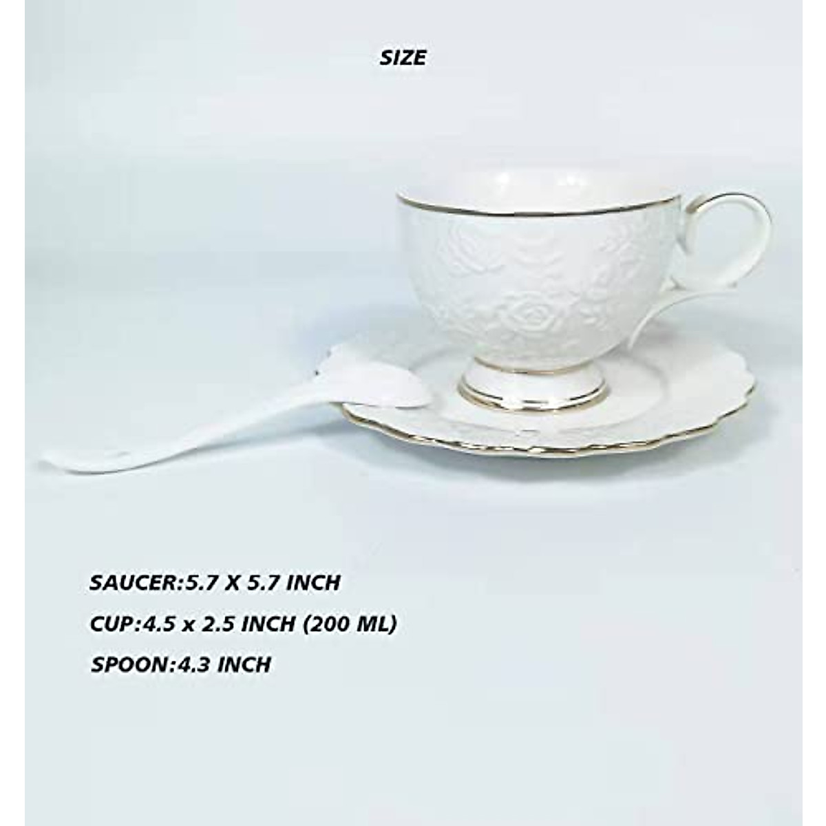 Ceramic Coffee Cup Set with Saucer Spoon 3 Piece Flower Elegant Vintage Coffee Cup,for Milk Afternoon Tea Black Tea(6.7 oz)