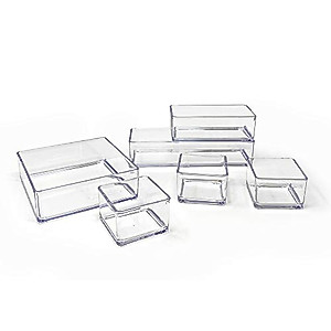 Isaac Jacobs 6-Tray Clear Acrylic Organizer Set, (Six Individual Trays), Multi-Purpose, Stackable Storage Solution for Makeup, Crafts, Desk, School, Office Supplies & More, for Bathroom, Kitchen