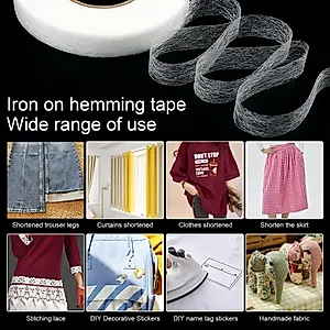 6 Rolls of Versatile Hemming Tape, 162 Yards of No-Sew Iron-On Fabric Fusing Tape for Easy Clothes Repair and Sewing Projects, Ideal for Pants, Dresse, Curtain and More (0.4/0.8/1.2 inch, White/Black)