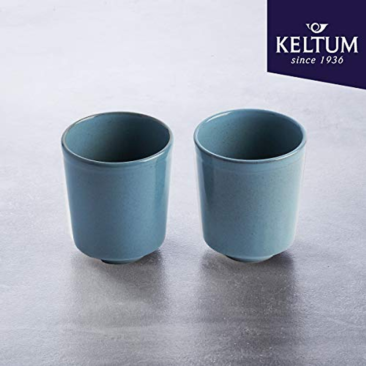 Keltum Smokey Blue Glazed Stoneware 8.5 oz. Mugs, Set of 2