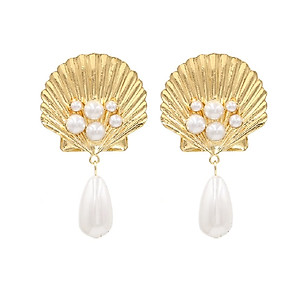 Seashell Earrings for Women, Sea Shell Earrings, Pearl Seashell Dangle Earrings Hypoallergenic, Cute Shell Earrings Studs, Cowrie Shell Drop Earrings, Shell Jewelry -s Funny Earrings