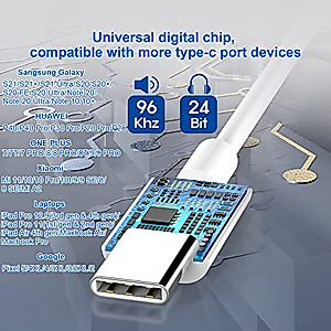 Type C to 3.5mm Headphone Adapter,USB C to 3.5 Headphone Jack Aux Adapter,Universal Digital Chip Type-c to Aux Cable Compatible with Redmi note11pro/Samsung Galaxy S22 S21 S20/Huawei P50 Pro and More