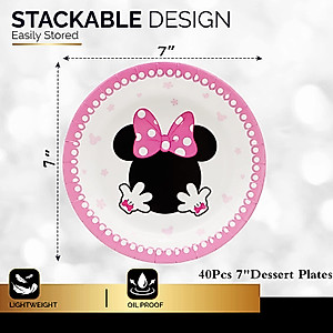 AMZPTBOY 40 Pcs Pink Mouse Birthday Party Supplies,Mouse Party Supplies Tableware Paper Plates,7Mouse Dessert Plates for Girls Mouse Themed Party Baby Shower Pink Mouse Birthday Decorations