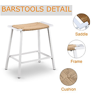 OUllUO 26'' Bar Stool, Weave Bar Height Counter Stools, Backless Wicker Saddle Stools for Kitchen Island, Rope Rattan Barstools with Metal Base, 919WT-1Pc