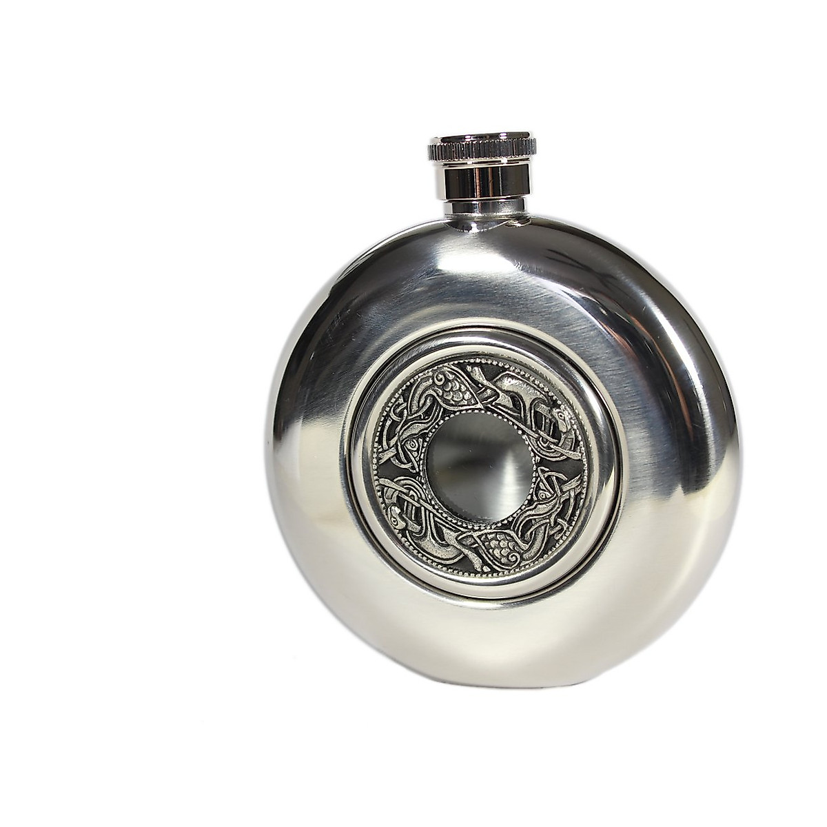Irish Whiskey Flask Stainless Steel Flask 5 Fl. Oz. Book of Kells Design Irish Flasks Made Co, Westmeath Ireland