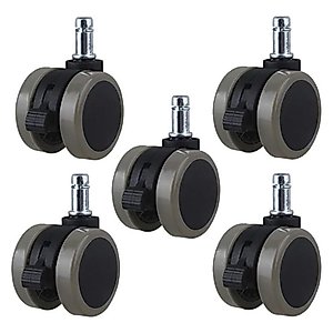 Casters Swivel casters Heavy Duty 5 Pack PU Casters Wheel Set 2 Inch Office Chair Swivel Casters, Wheels Grip Ring Stem with Brake for Workbench