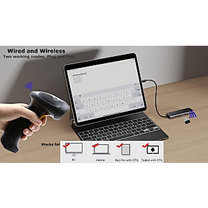 TEEMI Wireless Barcode Scanner Handheld Automatic 1D Laser Rechargeable Bar Code Reader USB Plug and Play with 2.4G Receiver for Windows PC Mac OS Linux (No stand)