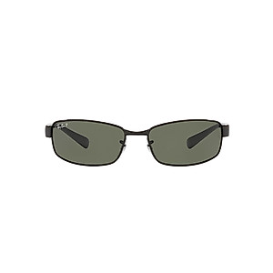 Ray-Ban RB3364 Metal Rectangular Sunglasses, Black/Polarized Green, 62 mm
