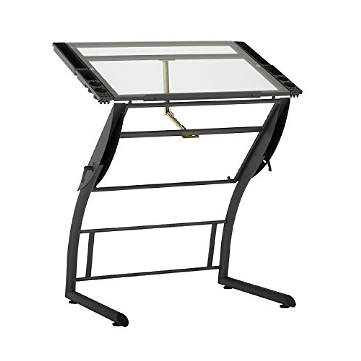 SD STUDIO DESIGNS Triflex Drawing Table, Sit to Stand Up Adjustable Office Home Computer Desk, 35.25" W X 23.5" D, Charcoal Black/Clear Glass