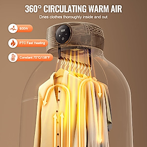 VEVOR Portable Clothes Dryer, Clothes Dryer with Dryer Bag, PTC Heating & LED Display, Foldable Mini Dryer with 5-H Timer for Apartments, Dorms, RVs, or Hotels, 600W, Beige