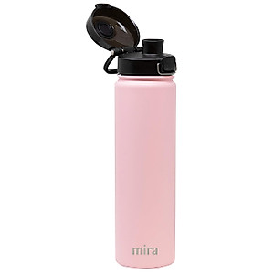 MIRA Stainless Steel Water Bottle - Hydro Vacuum Insulated Metal Thermos Flask Keeps Cold for 24 Hours, Hot for 12 Hours - BPA-Free One Touch Spout Lid Cap - 24 oz (710 ml) Rose Pink