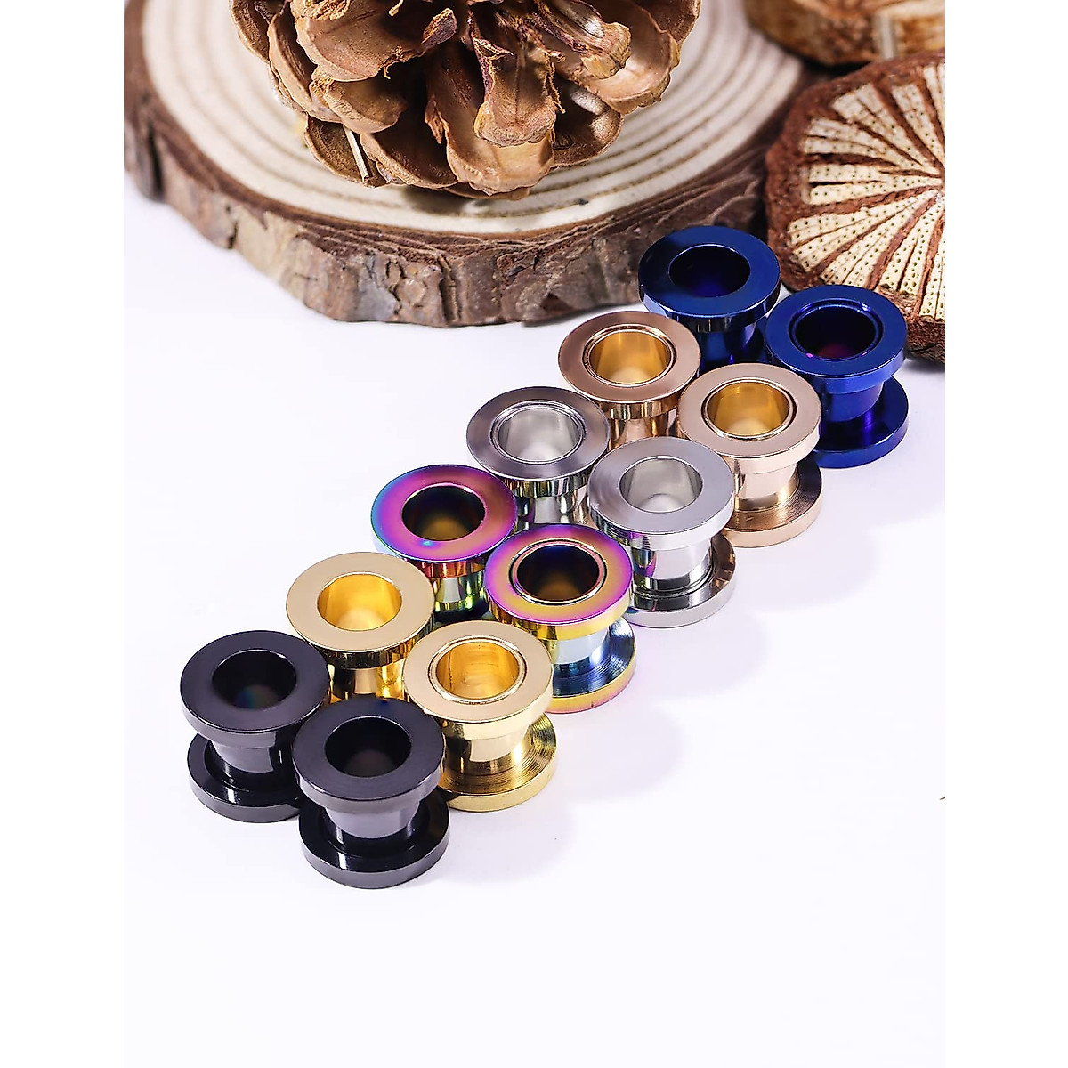 Vsnnsns 0G 316L Surgical Stainless Steel Ear Gauges Tunnel Plug Earrings Expander Stretcher Piercings Jewelry for Women Men 6 Pairs 0 Gauge 8mm