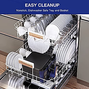 JOY Kitchen Digital Air Fryer with Viewing Window, 6 Cooking Settings, Shake Alert, Auto Shut Off, and Removable Non-Stick Fry Basket & Cooking Bowl, 6 Quart, 1300 Watts, Navy