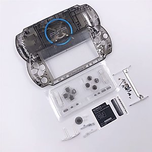 New Replacement PSP 3000 Full Housing Shell Cover with Buttons Screws Set -Clear Black.