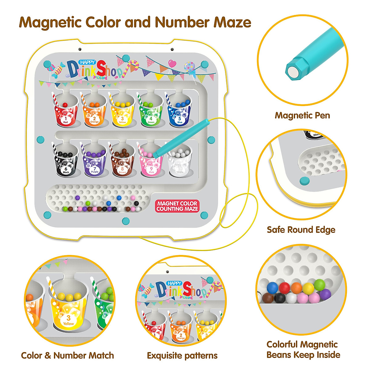 KWYZ 2 in 1 Magnetic Color and Number Maze & Drawing Board, Toddler Toys 2-3 3-5 Montessori Learning Toys for Toddlers 2-4 Years, 2 Uses Color Matching Counting Toddler Activities
