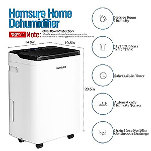 Humsure Dehumidifier For Basement,Dehumidifiers For Home. 4500 sq ft Automatic 70 Pint Whole-House Dehumidifier, Portable Dehumidifier With Drain Hose And 5l Water.