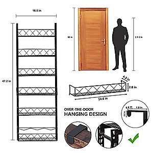 PilavAloo 6-Tier Over the Door Pantry Organizer with Hooks, Adjustable Hanging Door Spice Rack, Hanging Door Shelf for Canned Goods Storage or Bedroom Bathroom Beauty Supplies Organizing