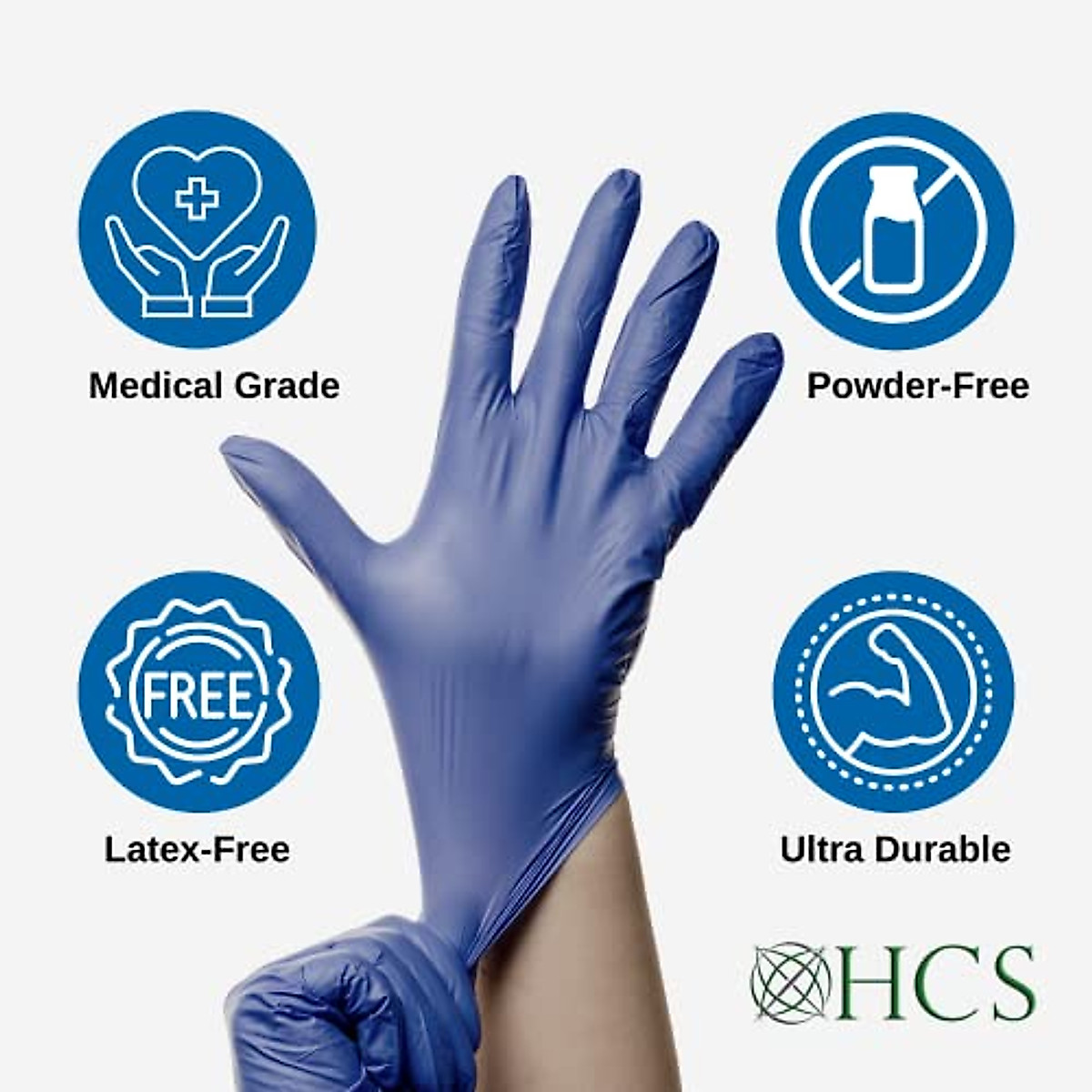 HCS Nitrile Exam Medical Gloves - [250] Rubber Gloves Disposable Latex Free Large - Chemo Rated Nitrile Disposable Gloves - Guantes Desechables De Nitrilo - Nitrile Gloves Large (250/ Box)