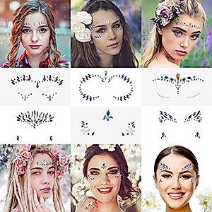 AOMIG Face Gems Glitter, 6 Pcs Rhinestone Face Glitter Stickers, Mermaid Face Jewels Stick On, Crystal Tears Gem Stones Eyes Face Body Temporary Tattoos Stickers for Birthday Party, Rave Makeup