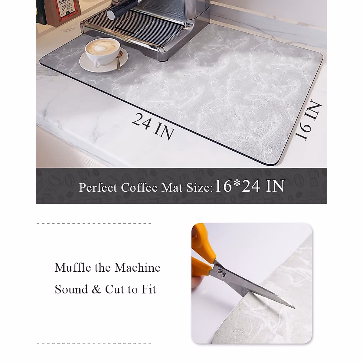 Coffee Mat-Coffee Bar Accessories-No Water Marks Dish Drying Mat-Coffee Bar Mat for Countertops Rubber Backing Bar Mat Under Coffee Maker Machine Coffee Pot-Perfect Coffee Station Organizer