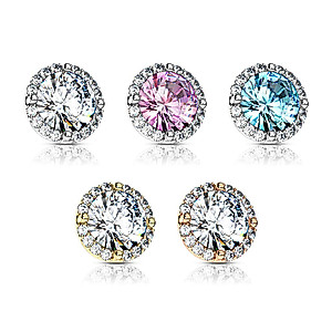 Round Prong CZ Center with CZ Around Internal Thread Dermal Anchor Tops (Gold)