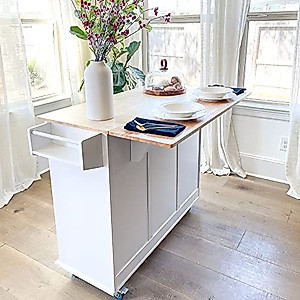 Kitchen Island Cart on Wheels - Portable Kitchen Island with Drop Leaf, Rolling Kitchen Island with Storage