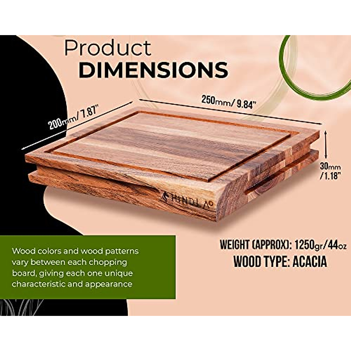 HINDLA Handmade Wooden Cutting Board – 2in1 Acacia Wood Chopping Board & Charcuterie Board Serving Tray – Functional Handmade Butcher Block Wood Cutting Board for Meat and Vegetables – Food Safe