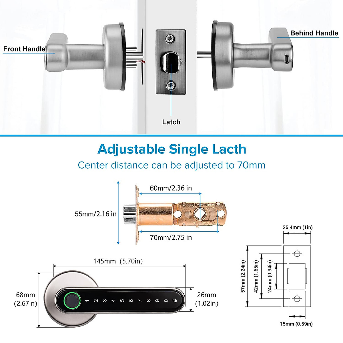 KISSTY Smart Fingerprint Door Lock, Biometric Door Lock, Keyless Entry Door Lock with Handle Fingerprint Door Knobs Door Handle with TTlock APP for Bedroom Home Office Apartment Hotel Brushed Nickel