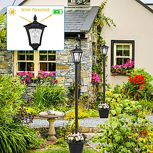 Mancra 65" Solar Lamp Post Light with Planter, Glass 60 Lumens Solar Garden Lights Outdoor Waterproof Solar Pole Lights Patio Decor, Warm White