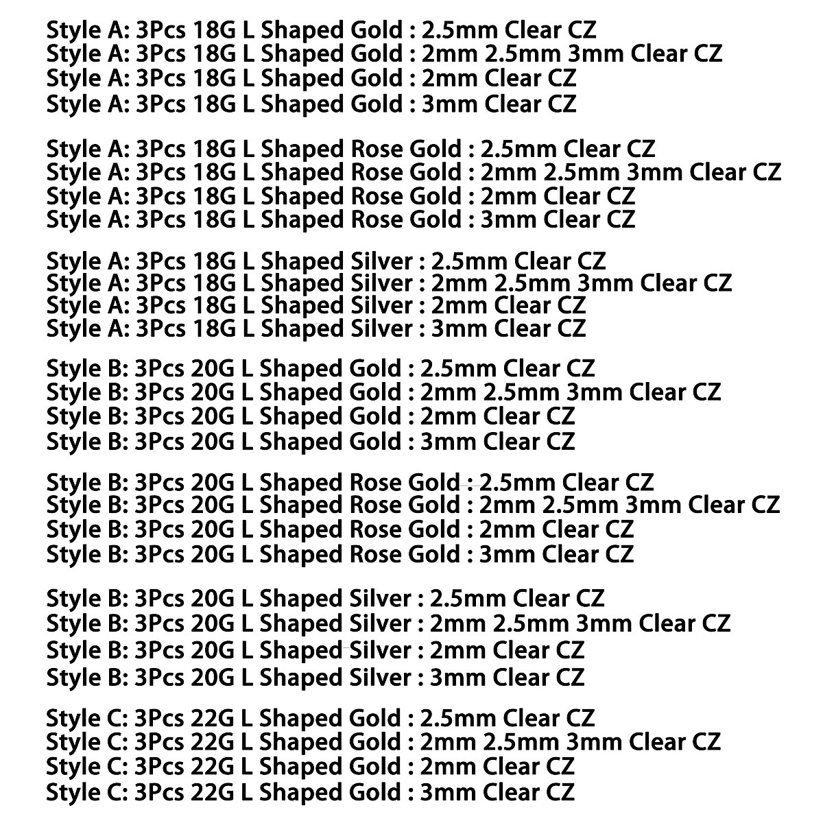 Zifoan 3 Pcs Stainless Steel Nose Rings Studs 20 Gauge L Shaped Curved Nose Piercing Jewelry 2mm 2.5mm 3mm Diamond CZ Nose Stud L Bend for Women Girl Piercing - Gold