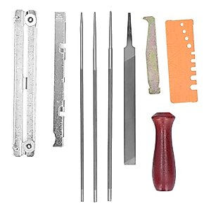 Emoshayoga Chainsaw File Tool Kit, Easy to Carry Fast Filing and Cutting Chainsaw Sharpener File Set 10Pcs Original Wood Handle for Craft for Garden
