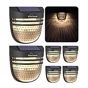 Whousewe Solar Fence Lights, LED Solar Deck Lights IP65 Waterproof Breathing/Constant Mode, Outdoor Solar Light for Fence, Yard, Garden, Garage, Stairway, Gate, Warm Light (6 Pack)